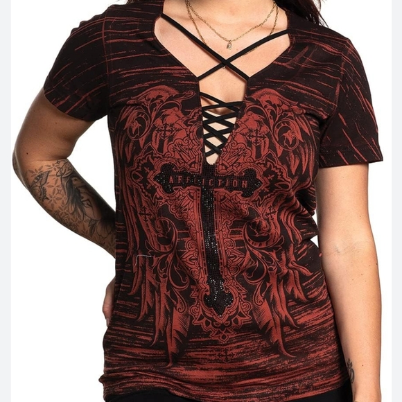 Affliction | Tops | Y2k Affliction Rhinestone Sacred Hope Wings Shirt ...